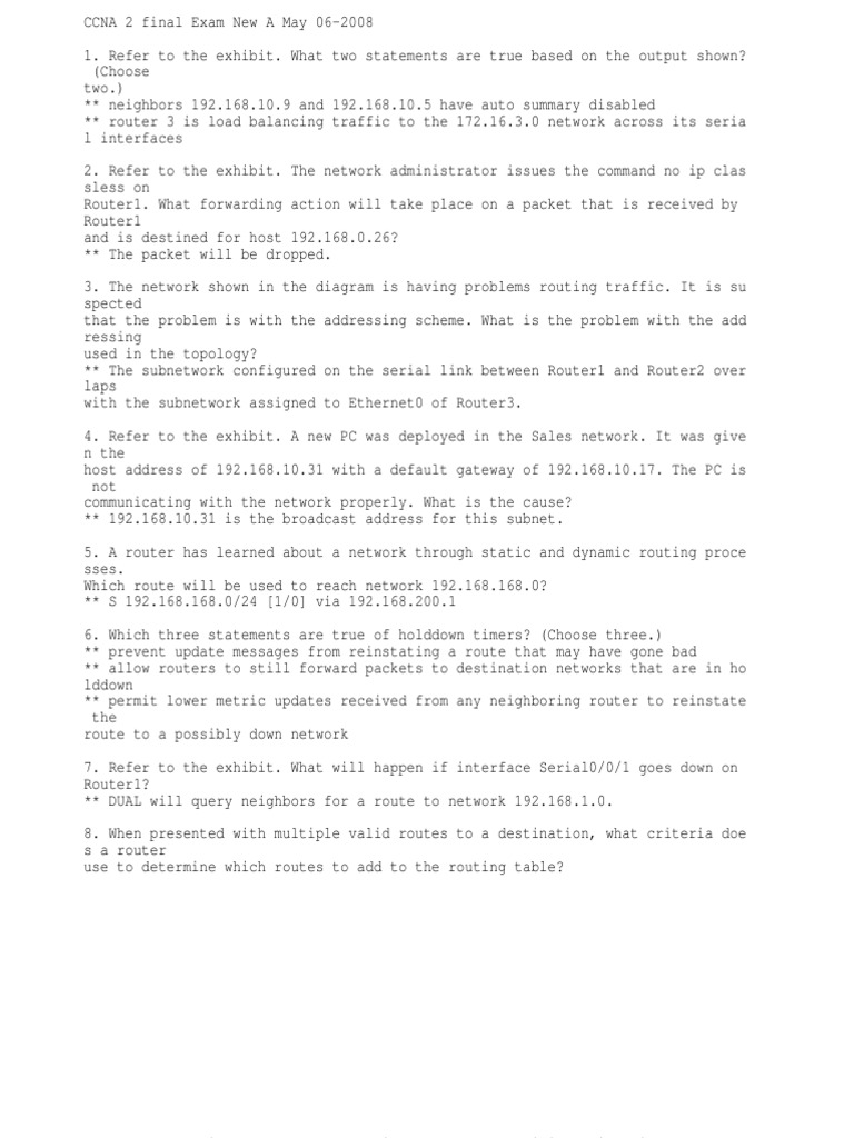 Ccna 2 Final Exam All Sets 100 | PDF | Routing | Router (Computing)
