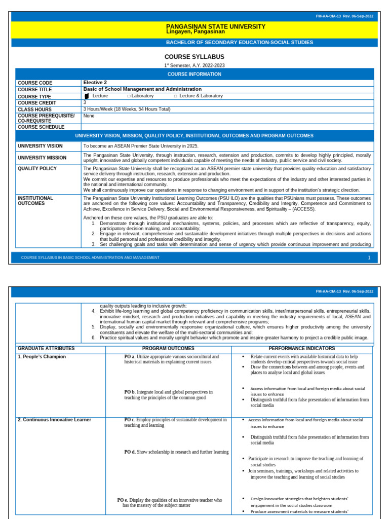 Basic School Administration Syllabus | PDF | Learning | Leadership
