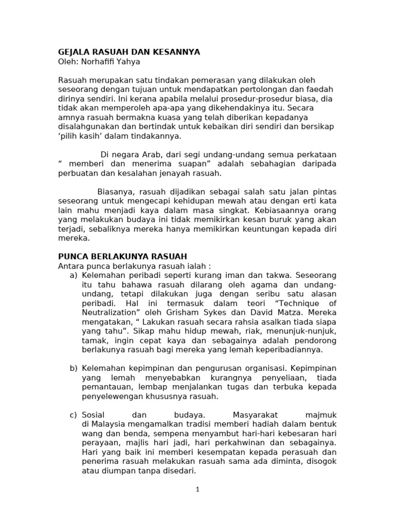 Gejala Rasuah Dan Kesannya | PDF