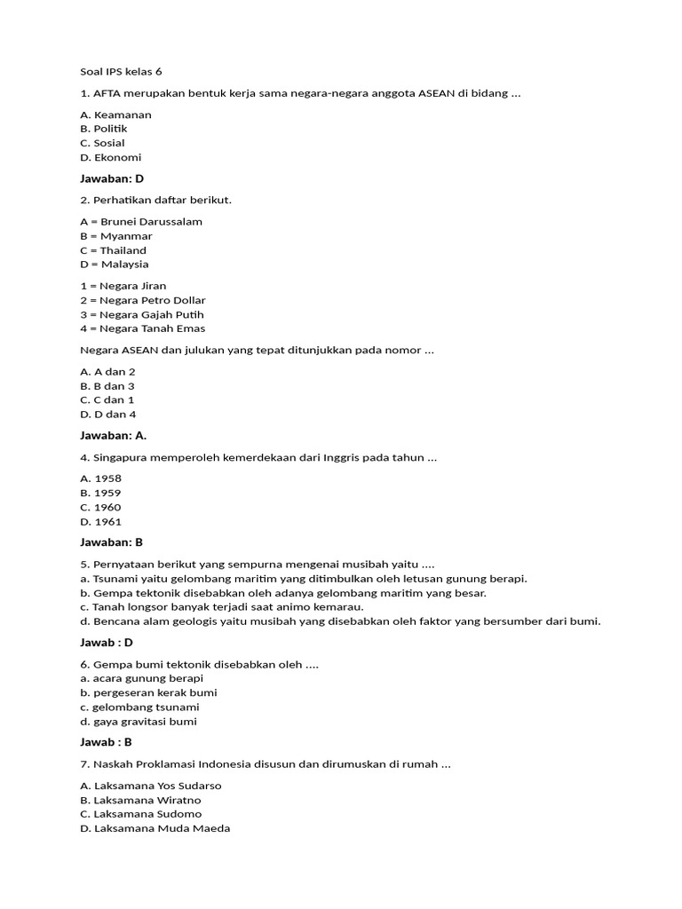 Soal IPS dan ipa kelas 6 40 soal pilgan | PDF