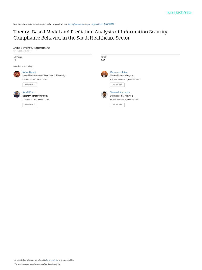 Theory Based Model And Prediction Analysis Of Information Security Compliance Behavior In The