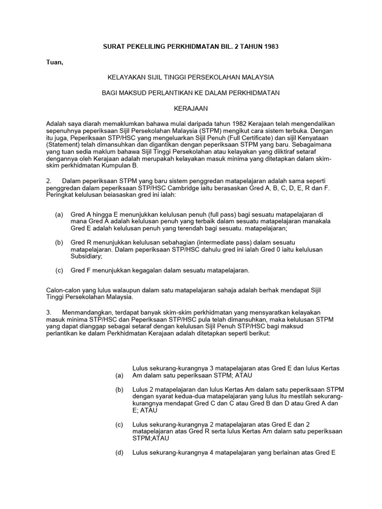 Pekeliling Perkhidmatan Bil 2 1983 | PDF