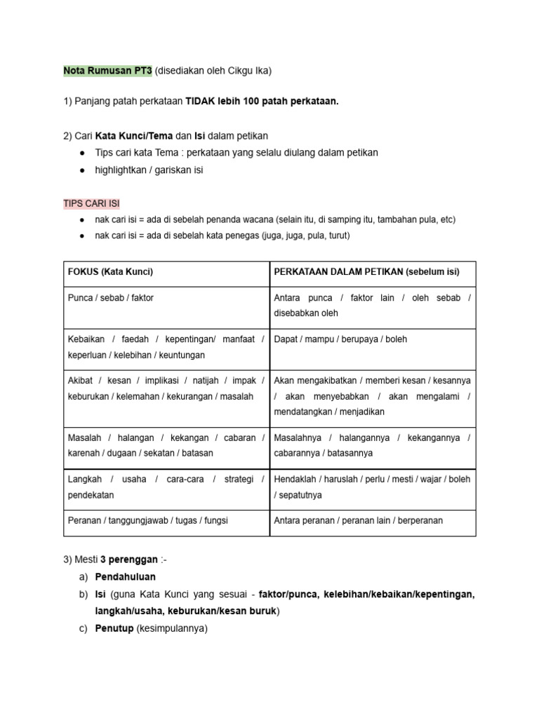 Nota Rumusan PT3 & Pemahaman PT3 | PDF
