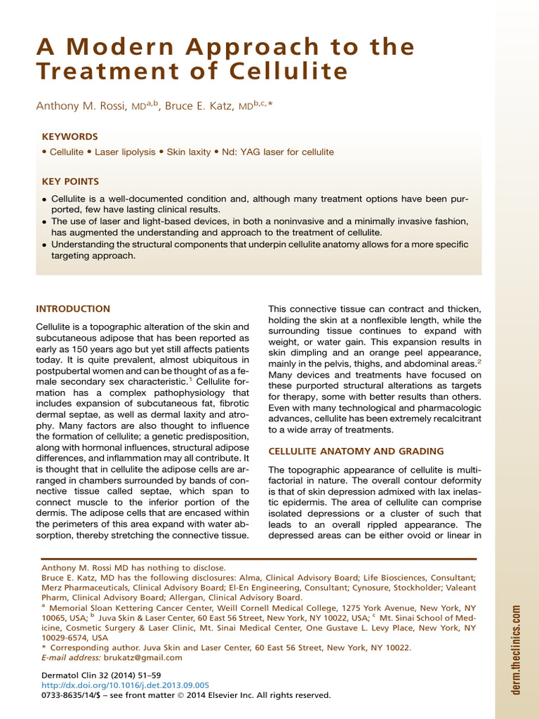A Modern Approach To The Treatment of Cellulite 2014 Dermatologic Clinics | PDF | Laser