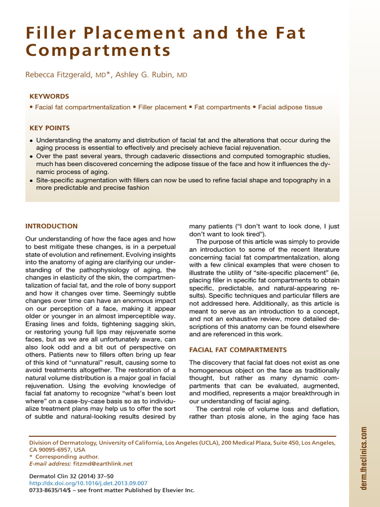 Filler Placement and The Fat Compartments 2014 Dermatologic Clinics ...