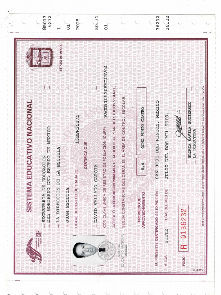 David Vallado Certificado Primaria | PDF