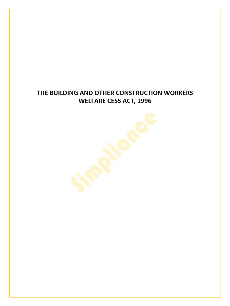 The Building and Other Construction Workers Welfare Cess Act, 1996 | PDF | Employment | Fine ...