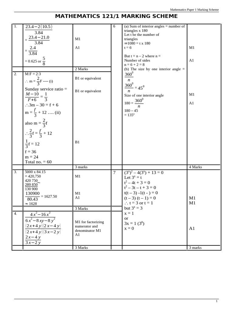 Maths Paper 1 Marking Scheme | PDF | Elementary Geometry | Mathematics