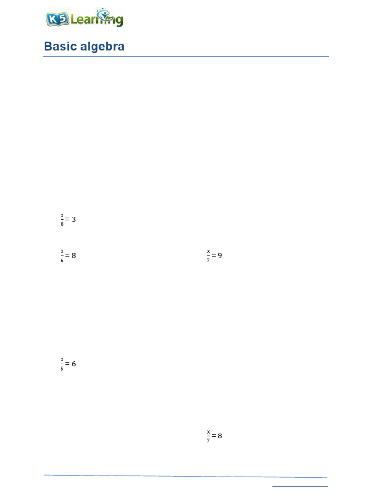 Basic Algebra Worksheet | PDF