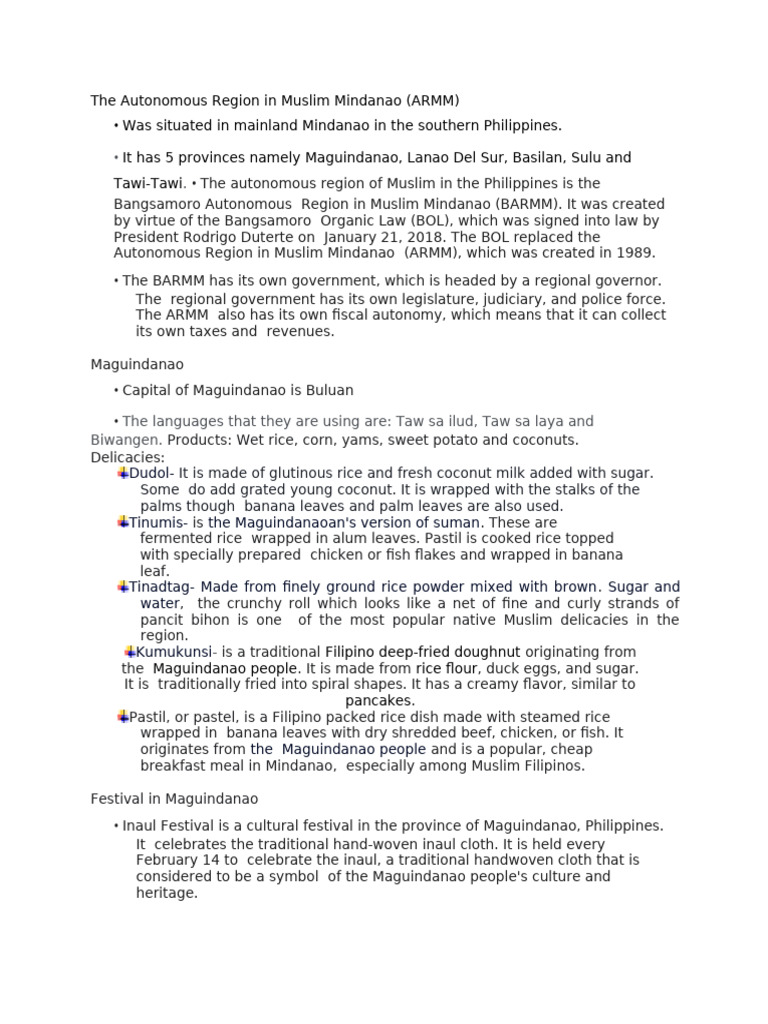 Overview of ARMM: Culture, Festivals, Attractions | PDF