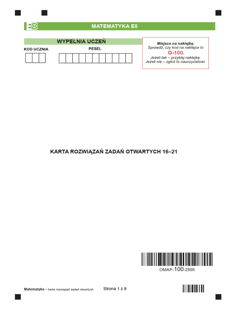 Karta Rozwiazan Zadan Matematyka 2505 | PDF