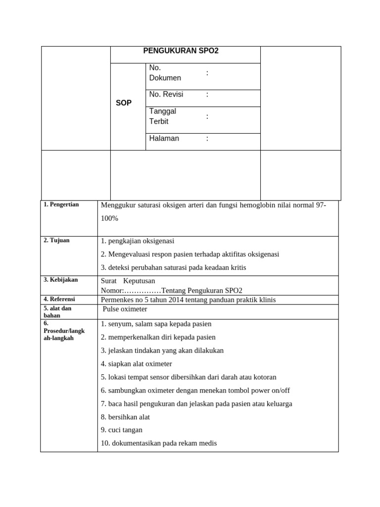 SOP Mengukur SPO2 | PDF