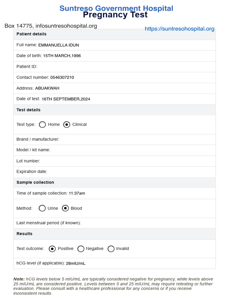 Positive Pregnancy Test Report | PDF