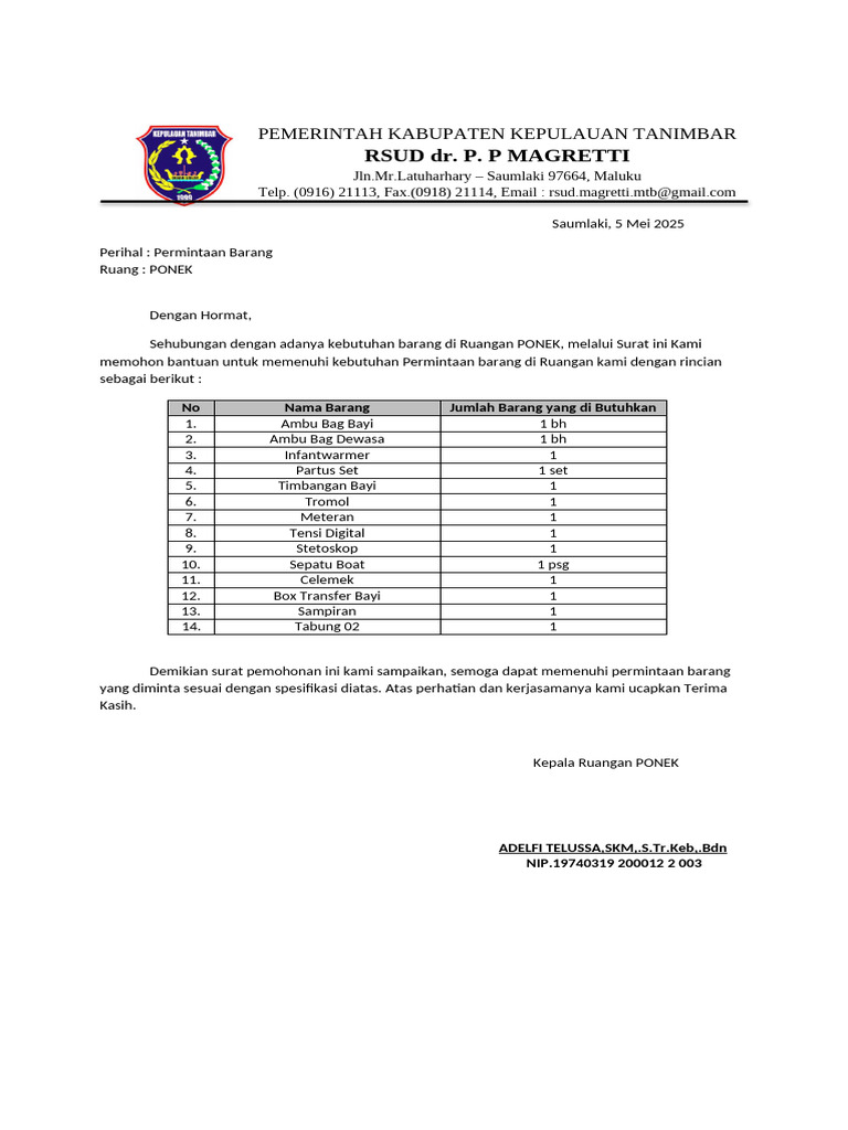 Surat Permintaan Barang Ruangan | PDF