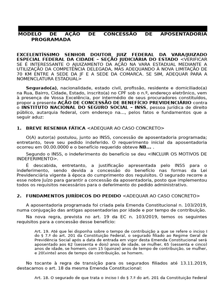 28 Modelo Acao Concessao Aposentadoria Programada | PDF | Emenda Constitucional | Emprego