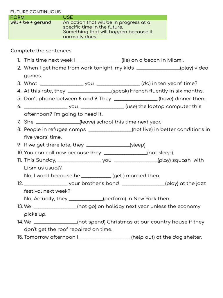 FUTURE CONTINUOUS | PDF