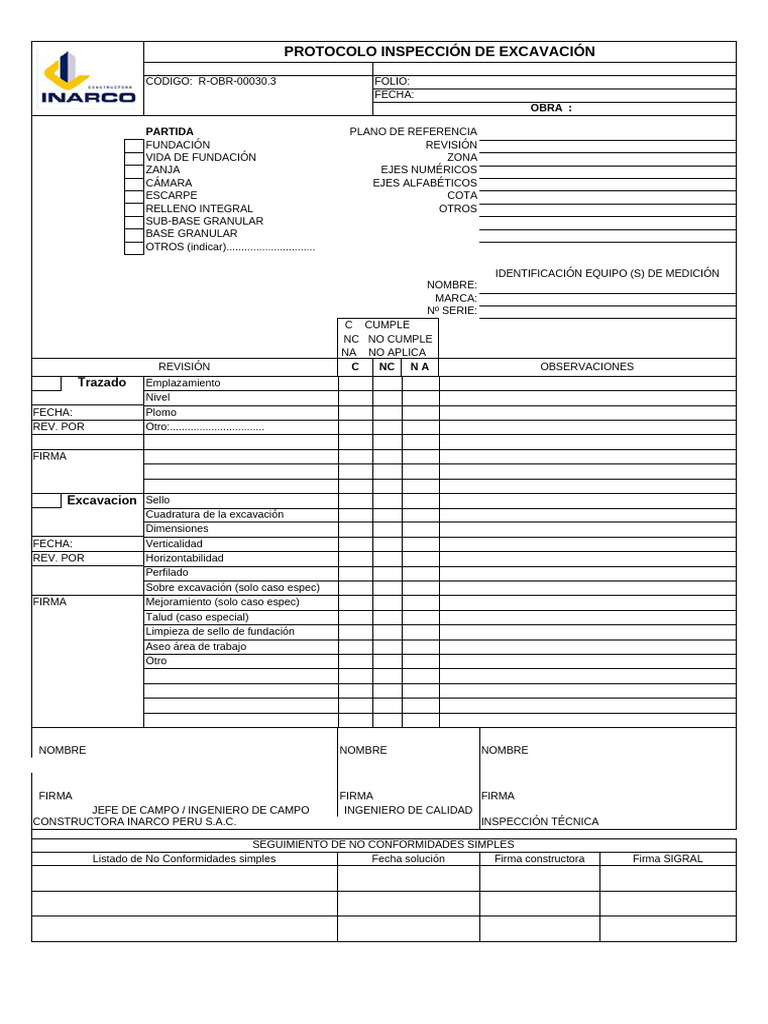 R-OBR-00030.3 v.00 ANEXO 1 Protoc Inspec de Excv | PDF