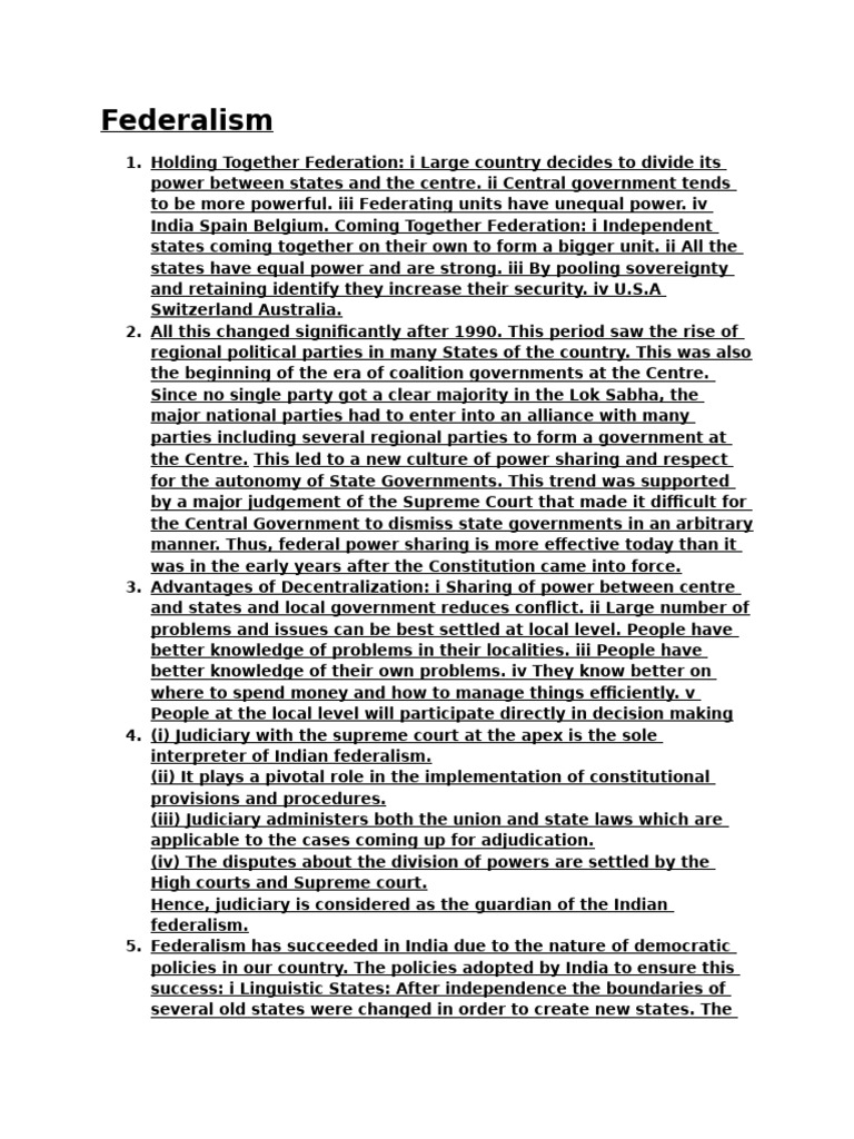 Federalism Answer Worksheet | PDF | Federalism | Government Of India