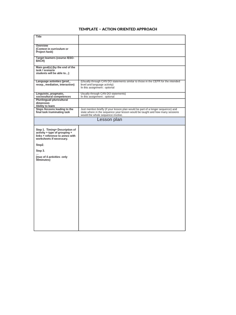 Action Oriented Approach Template | PDF