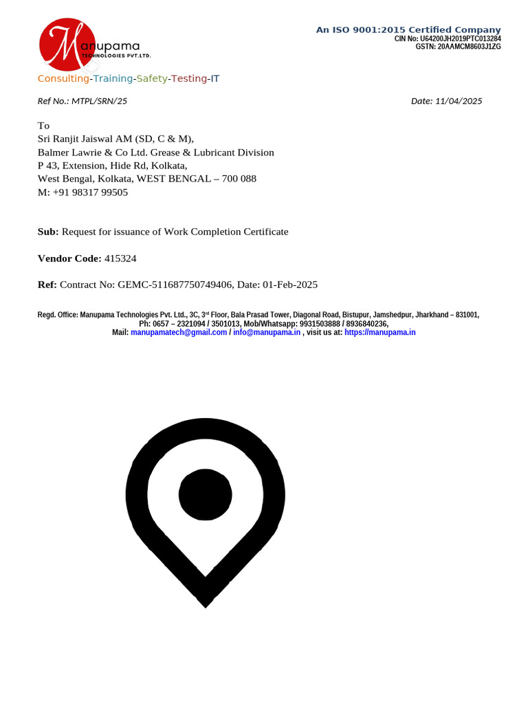 Balmer Lawrie Req WCC Letter Kolkata Safety 11-04-2025 | PDF