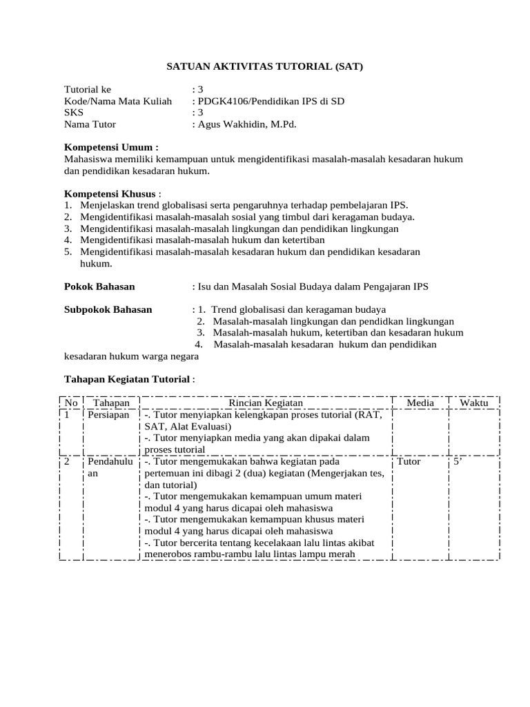 SATUAN AKTIVITAS TUTORIAL 3 | PDF