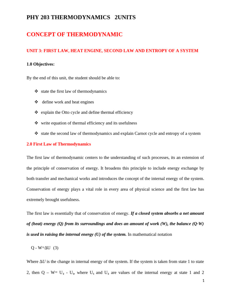 PHY 203 Thermodynamics Basic Concept | PDF | Heat | Thermodynamics
