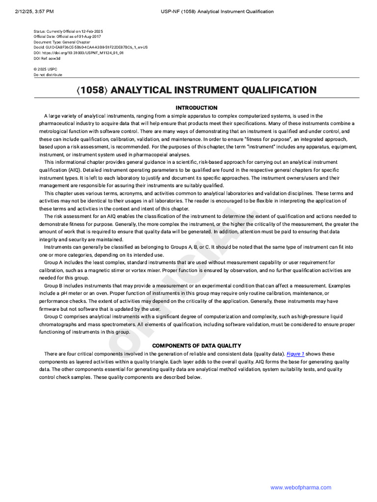 1058 Analytical Instrument Qualification | PDF | Verification And Validation
