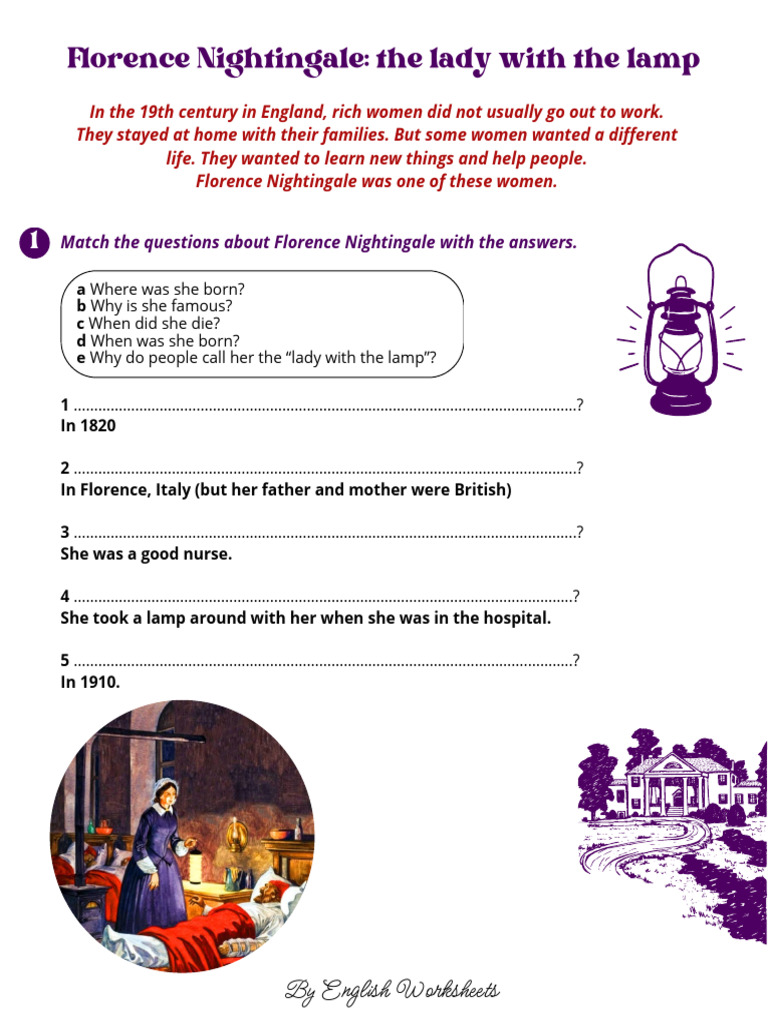 Florence Nightingale: The Lady With The Lamp: by English Worksheets ...