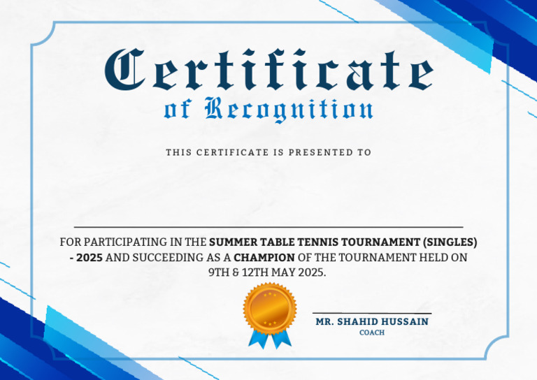 Blue and White Modern Bordered Recognition Certificate | PDF
