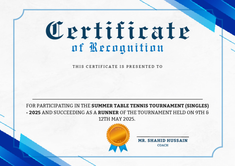 Blue and White Modern Bordered Recognition Certificate | PDF