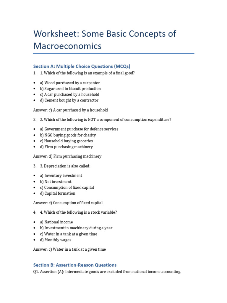 Macroeconomics Concepts Worksheet | PDF | Consumption (Economics ...