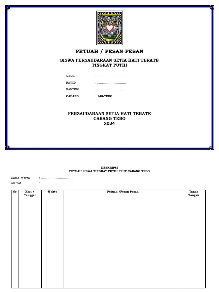 Form Petuah Siswa Putih 2024 | PDF