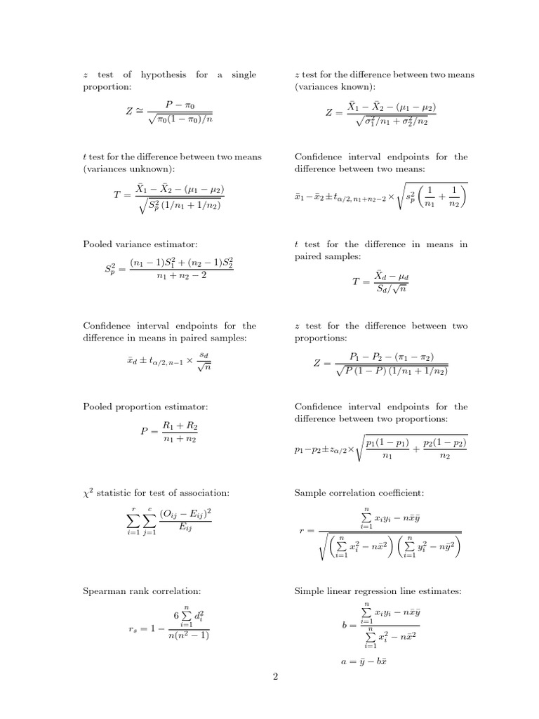 Statistics Cheat Sheets 1 | PDF | Student's T Test | Inference