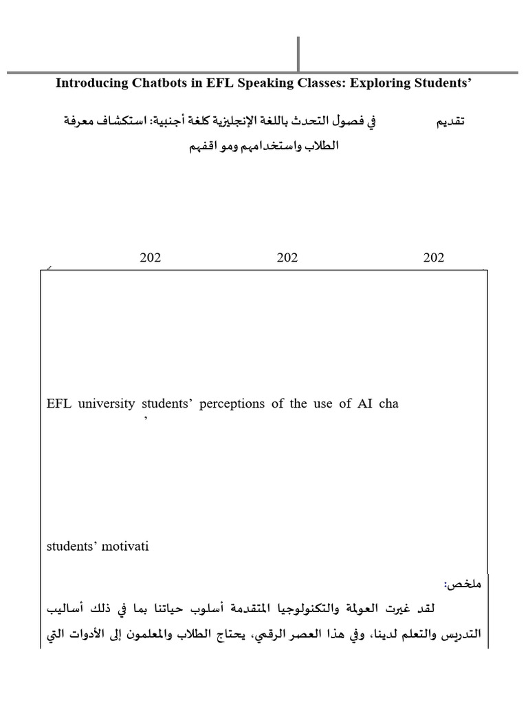 Introducing-Chatbots-In-Efl-Speaking-Classes - Exploring-Students'-Familiarity - Usage - And ...