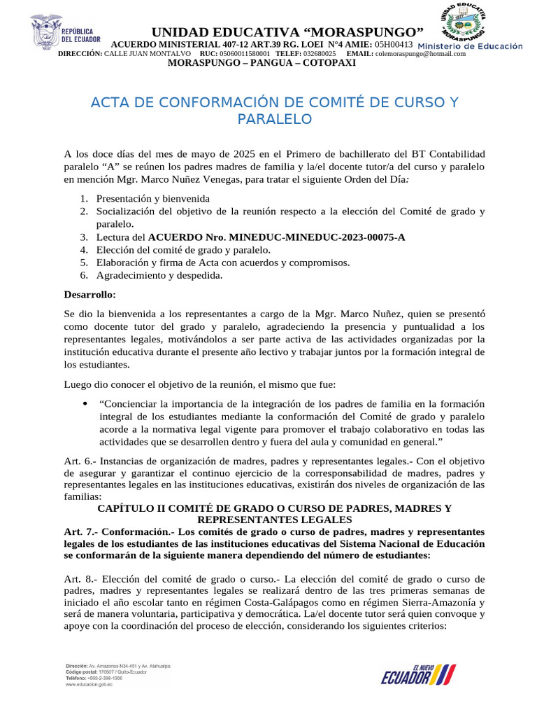 Acta de Comite de Padres CORREGIDA | PDF