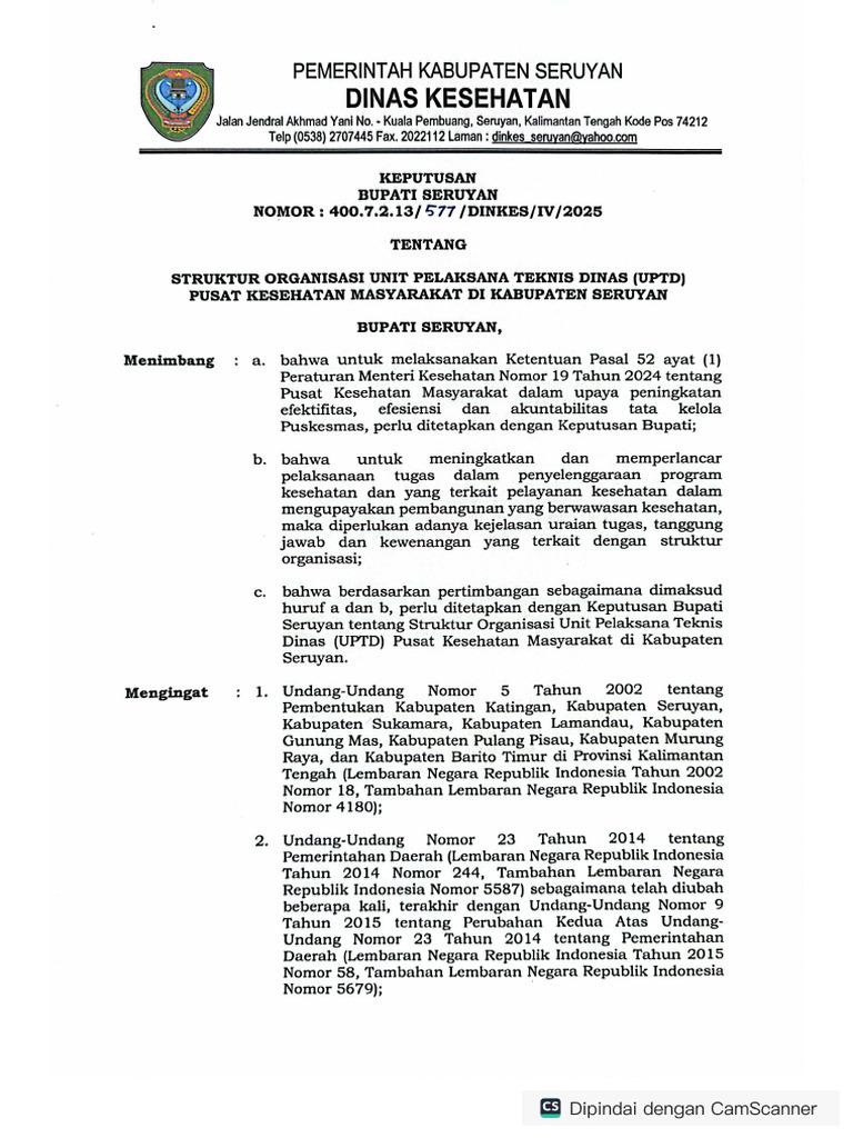 SK Struktur Organisasi Puskesmas Tahun 2025 | PDF