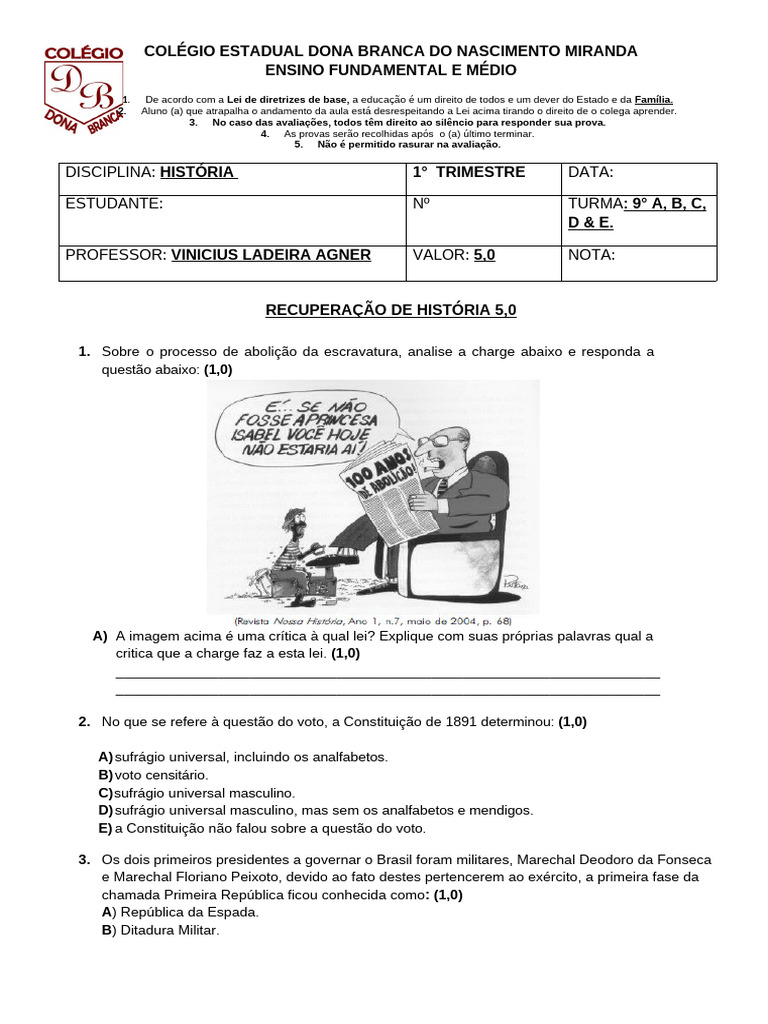 Prova 9° Ano | PDF | Brasil | Governo