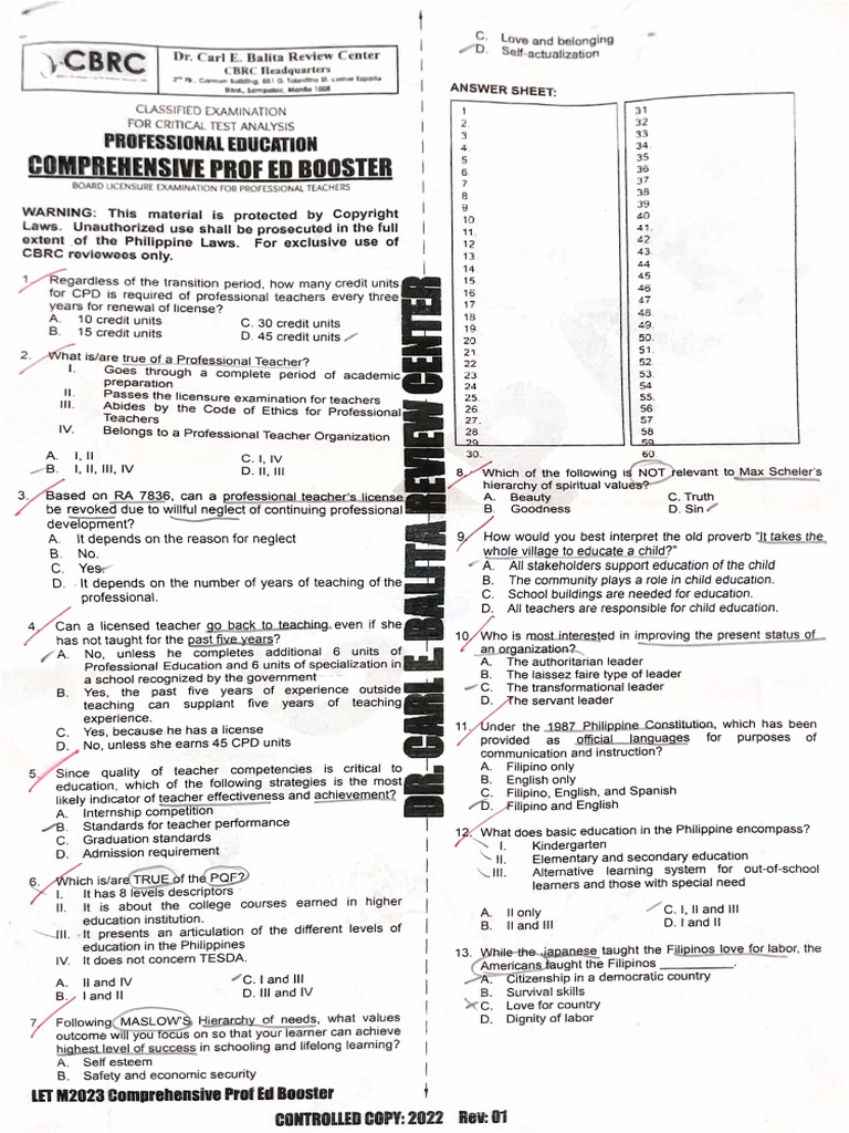 CBRC Prof Ed Booster | PDF