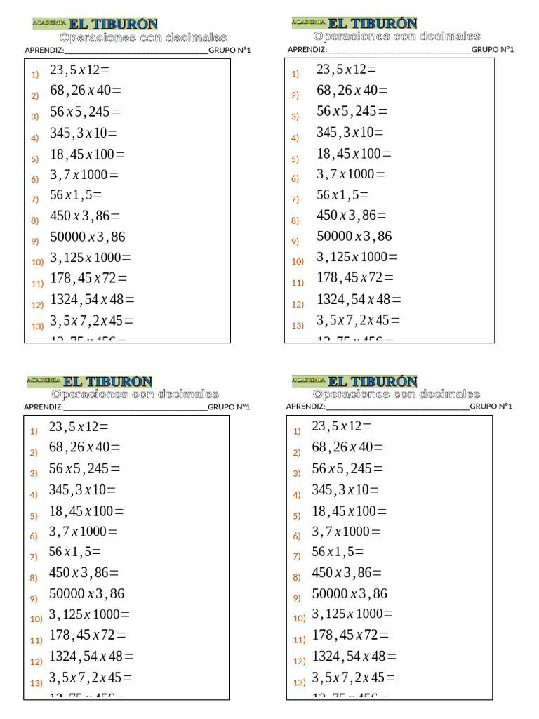 SEPARATA #11 - Operaciones Con Decimales 2 | PDF