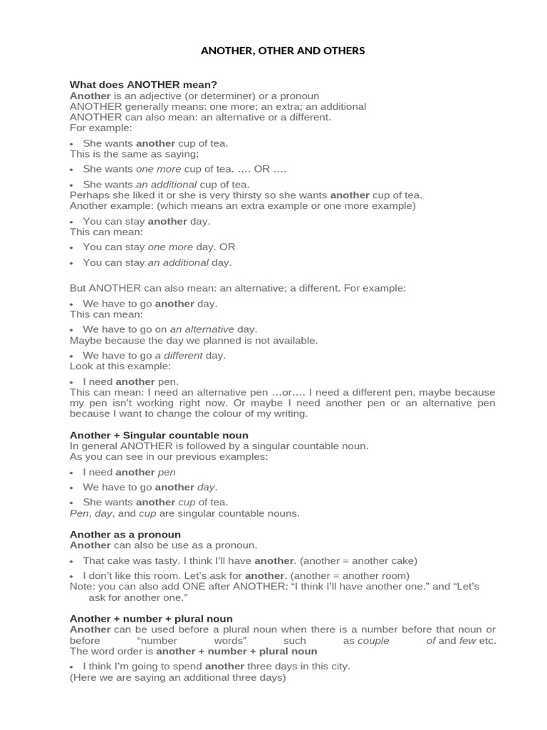 ANOTHER Vs OTHER Vs OTHERS | PDF | Grammatical Number | Plural