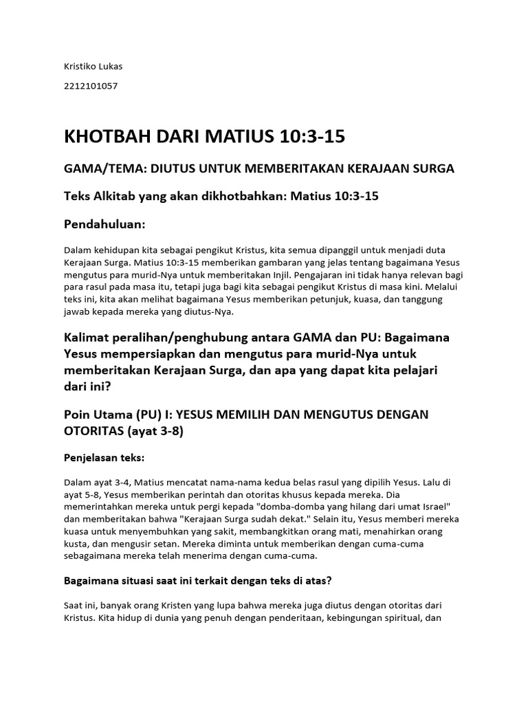 Khotbah Dari Matius 10. | PDF