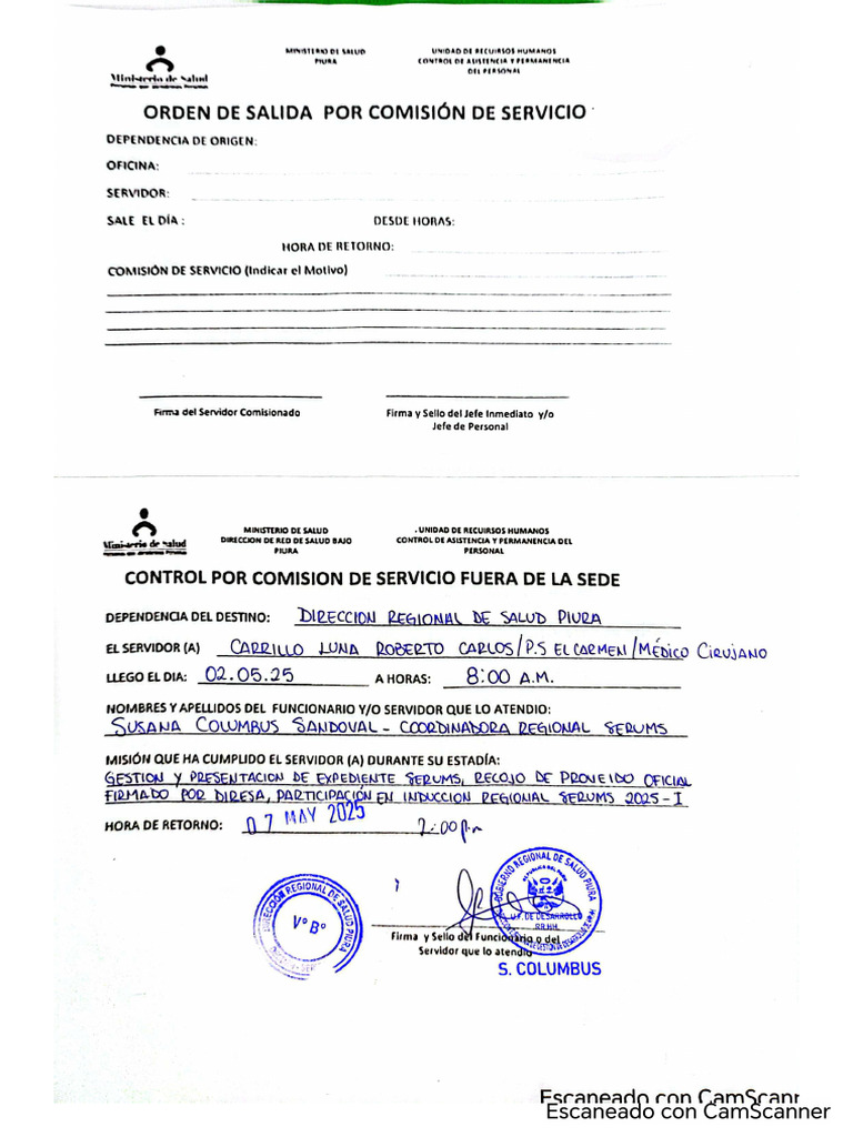 Papeletas de Control Por Comisión de Servicios Fuera de La Sede | PDF