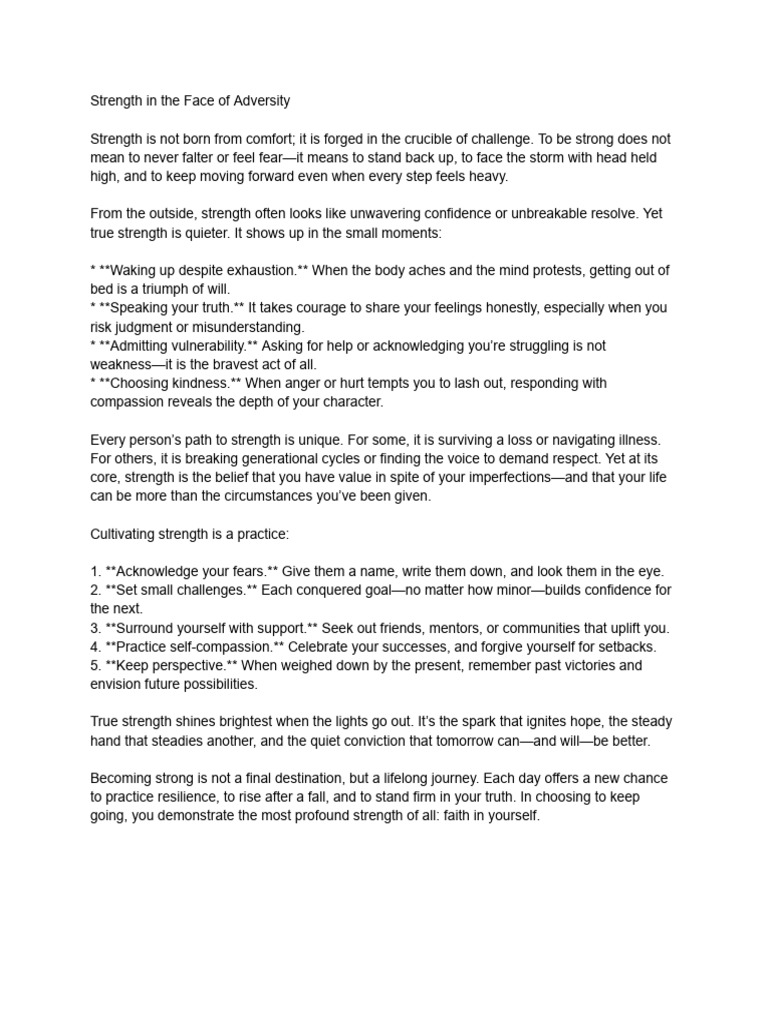 Strength in The Face of Adversity | PDF
