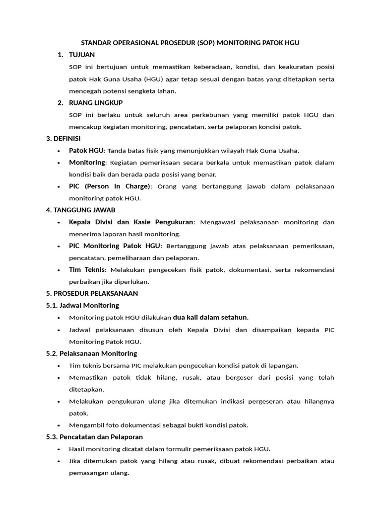 OK SOP Monitoring Patok HGU | PDF