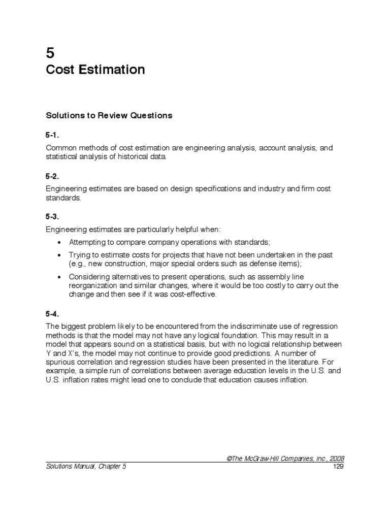 Chapter 5 - Cost Estimation | PDF | Regression Analysis | Coefficient Of Determination