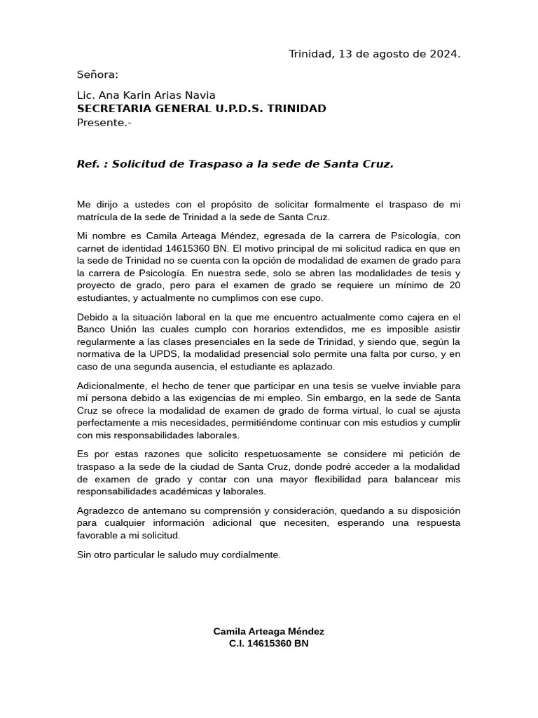 Solicitud de Traspaso Cami | PDF