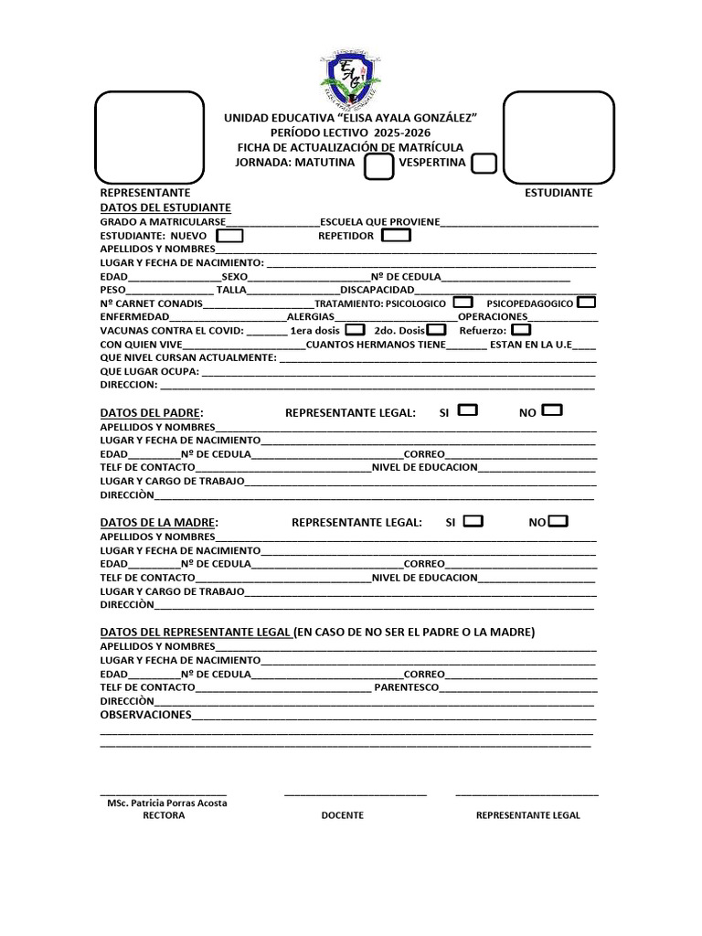 Ficha de Matricula 2025 - 2026 | PDF