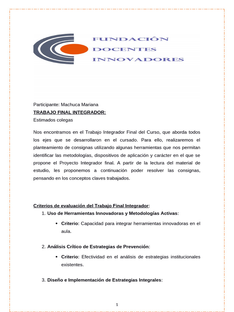 TRABAJO FINAL INTEGRADOR | PDF | Aprendizaje