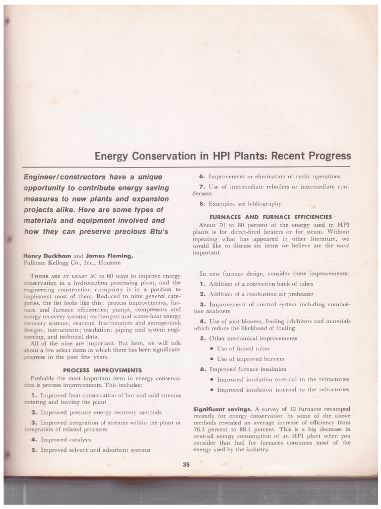 Energy Conservation in The HPI | PDF