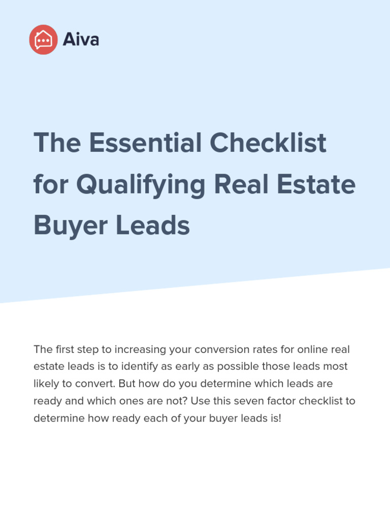 The Essential Checklist To Qualify Buyer Leads | PDF | Mortgages